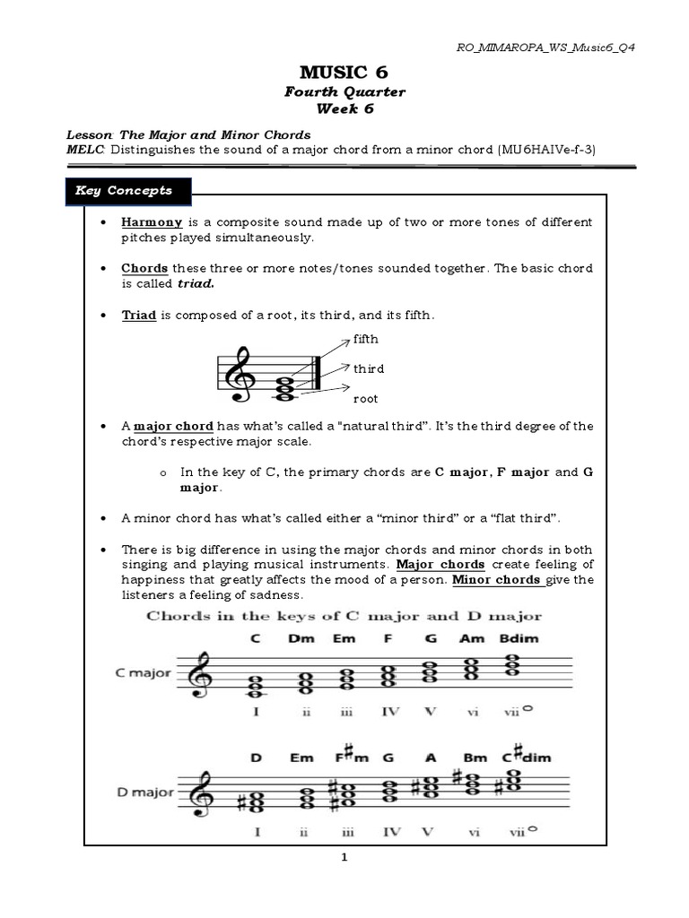 Music6WS Q4 Week-6 064649 PDF | PDF | Chord (Music) | Harmony