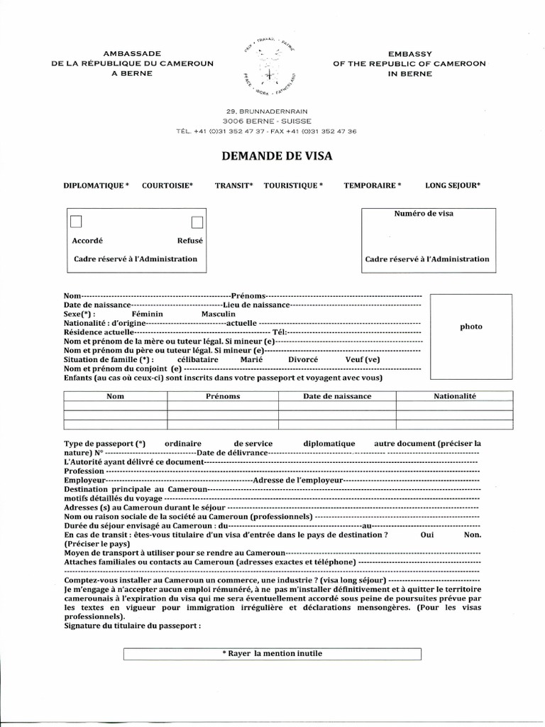 Visa Formulaire PDF | Descargar gratis PDF | Visa (Document) | Passeport