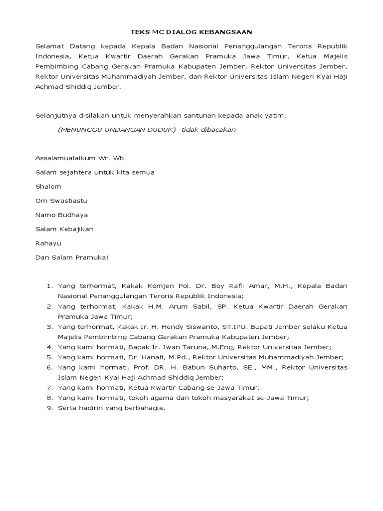 Teks MC Dialog Kebangsaan PDF | PDF
