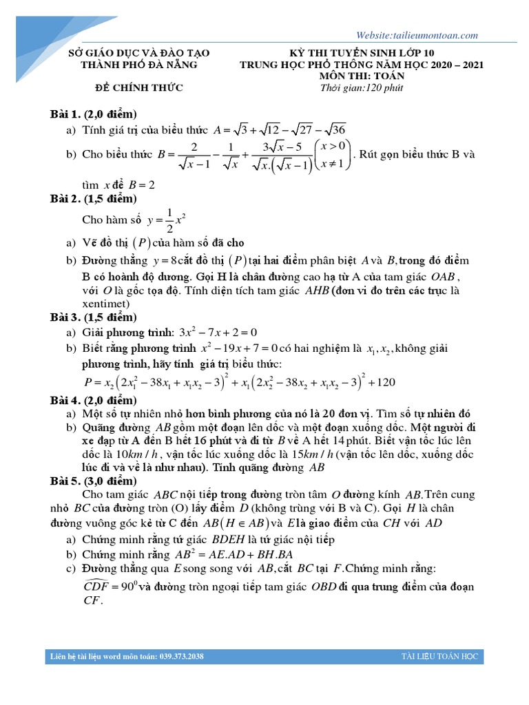 Tuyen tap de thi vao lop 10 mon toan Da Nang .pdf | PDF