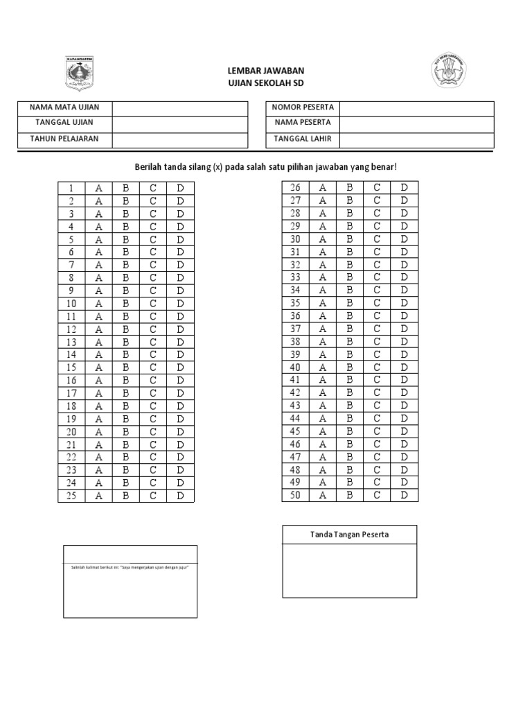 LEMBAR JAWABAN UJIAN | PDF