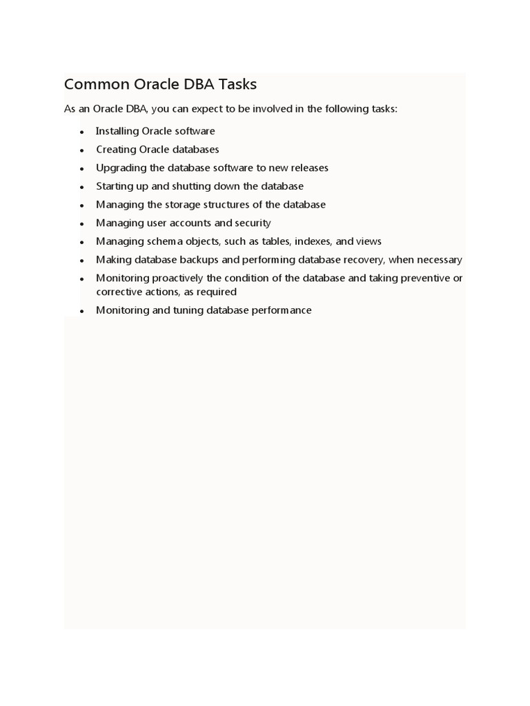 DBA Task | PDF | Databases | Oracle Corporation