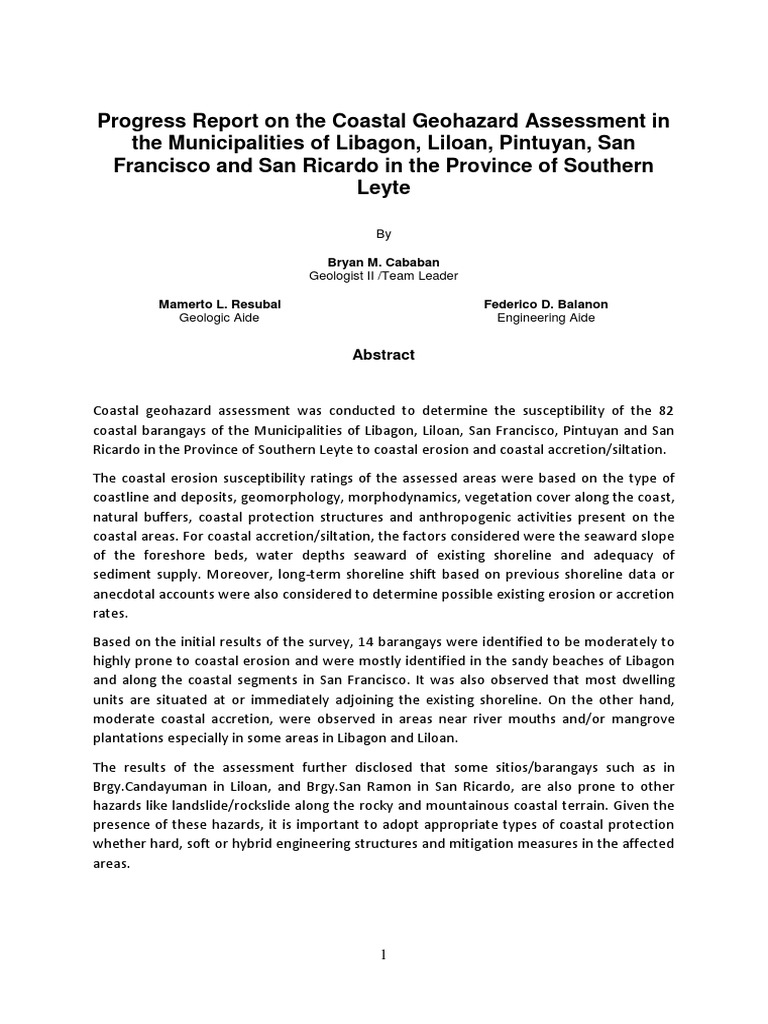 Final Report - Coastal Geohazard Assessment - BMC - SoLeyte PDF | PDF | Beach | Coast