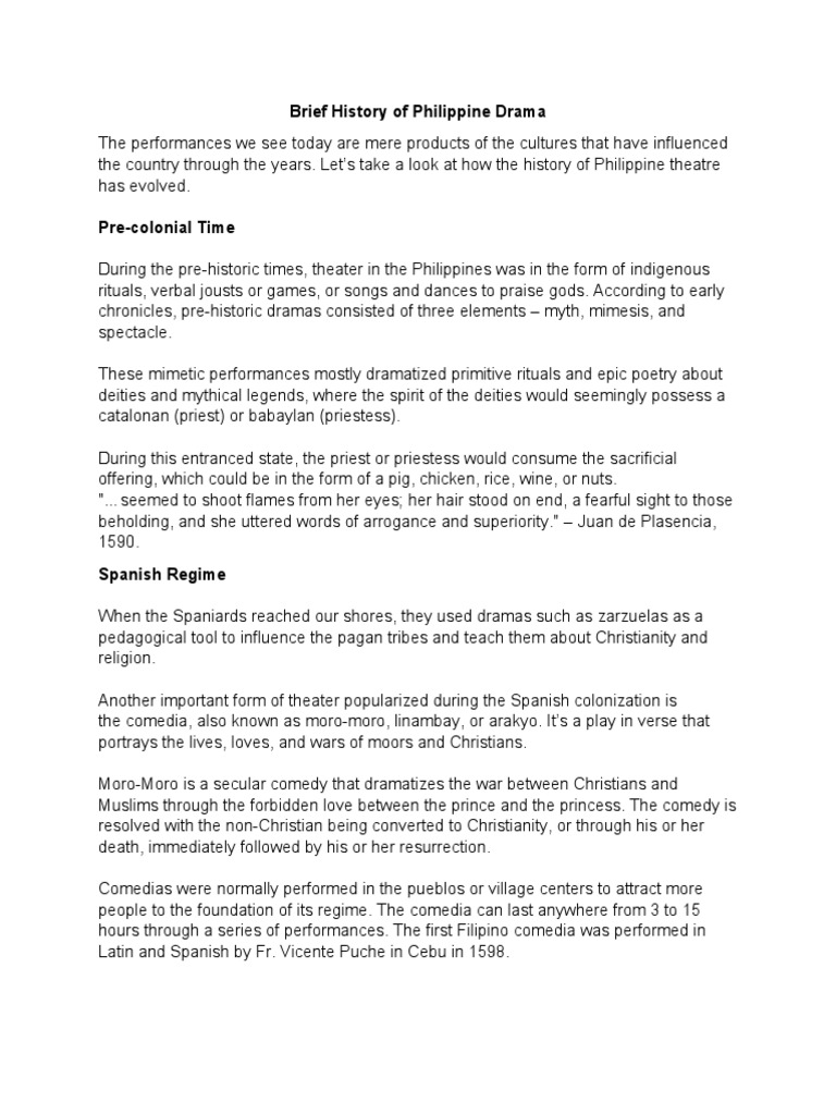 Brief History of Philippine Drama | PDF | Theatre