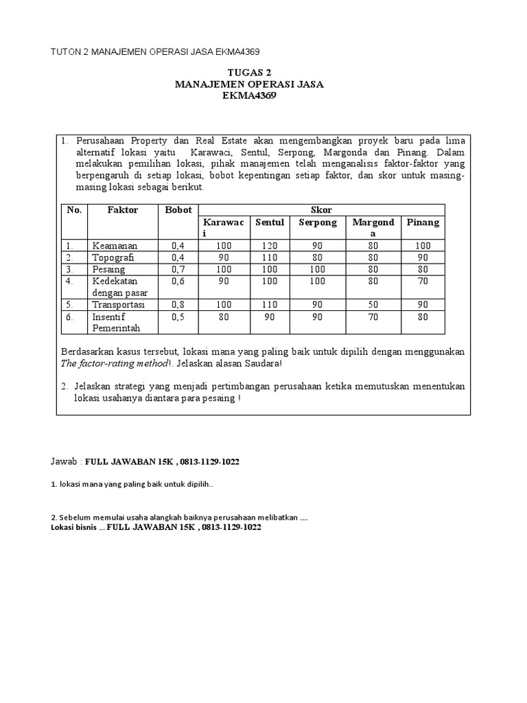 Tuton 2 Tugas 2 Manajemen Operasi Jasa Ekma4369 | PDF