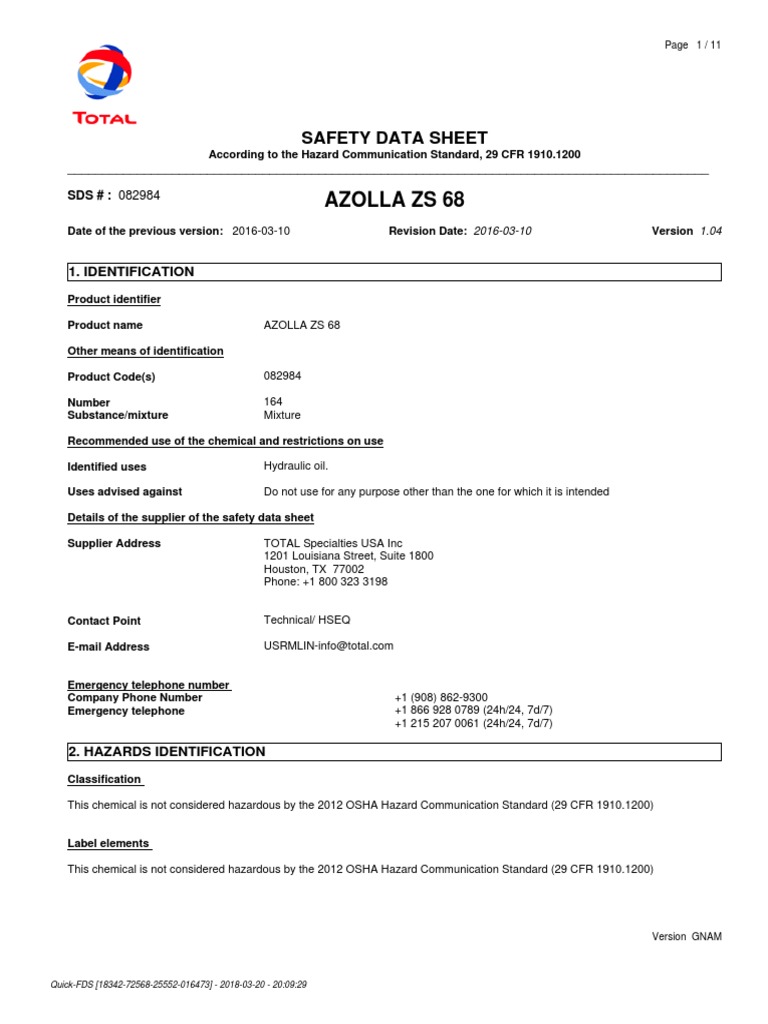 Azolla ZS 68 SDS | PDF