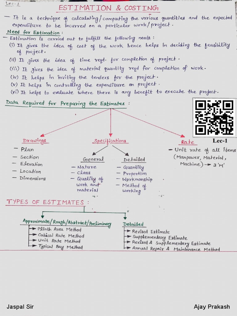 Estimation & Costing by Jaspal Sir PDF | PDF | Science & Mathematics