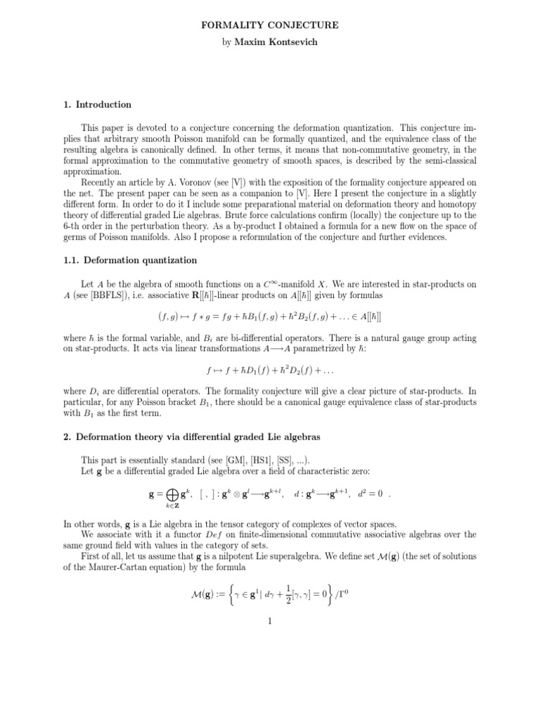 Formality Conjecture | PDF | Vector Space | Lie Algebra
