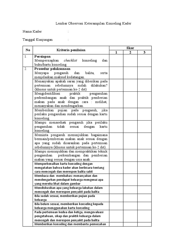 Lembar Observasi Keterampilan Konseling Kader | PDF