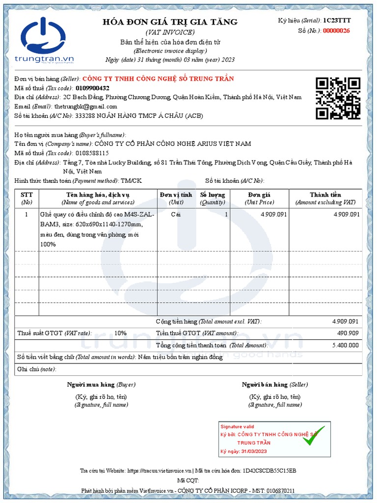 MST 0108588115-CÔNG TY CỔ PHẦN CÔNG NGHỆ ARIUS VIỆT NAM-00000026 | PDF