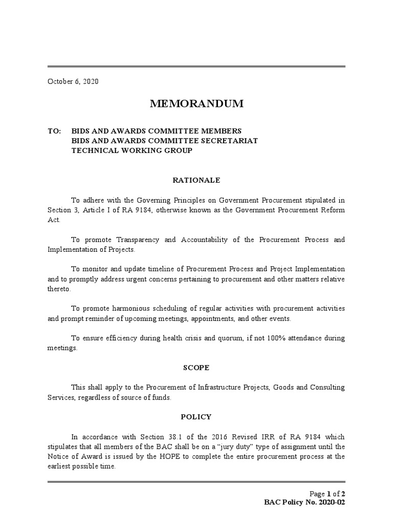 2020-02 BAC Policy On Synchronized Activities by Using Google Calendar | PDF | Procurement ...