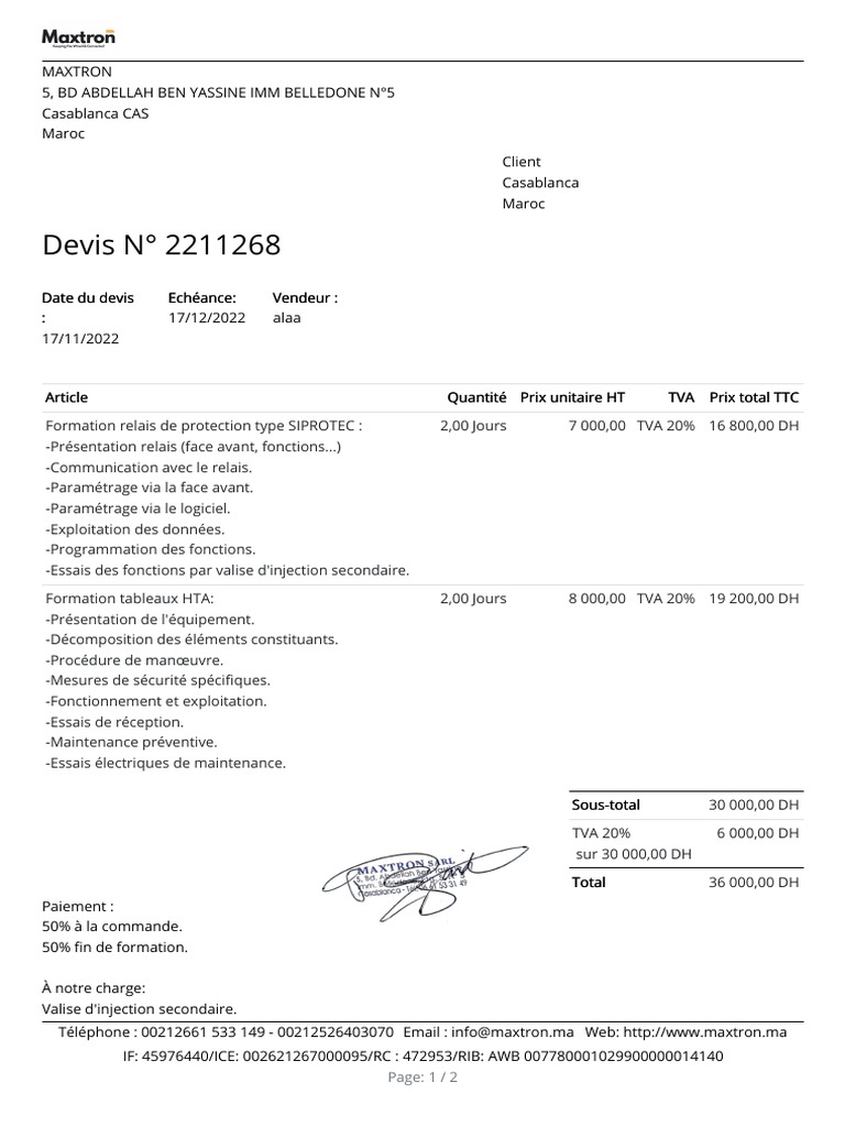 Devis pour formations SIPROTEC et HTA | PDF | Business | Informatique