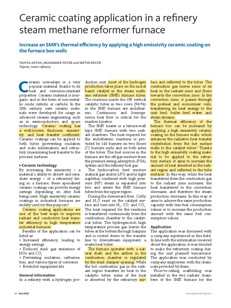 High Emissivity Coating for SMR Furnace | PDF | Heat Transfer | Boiler