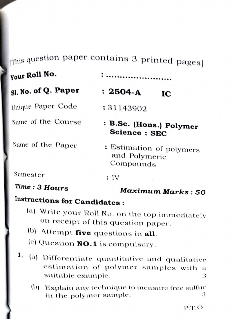 Eppc (Sec) Pyq's Semester 4 | PDF | Polymers | Differential Scanning Calorimetry