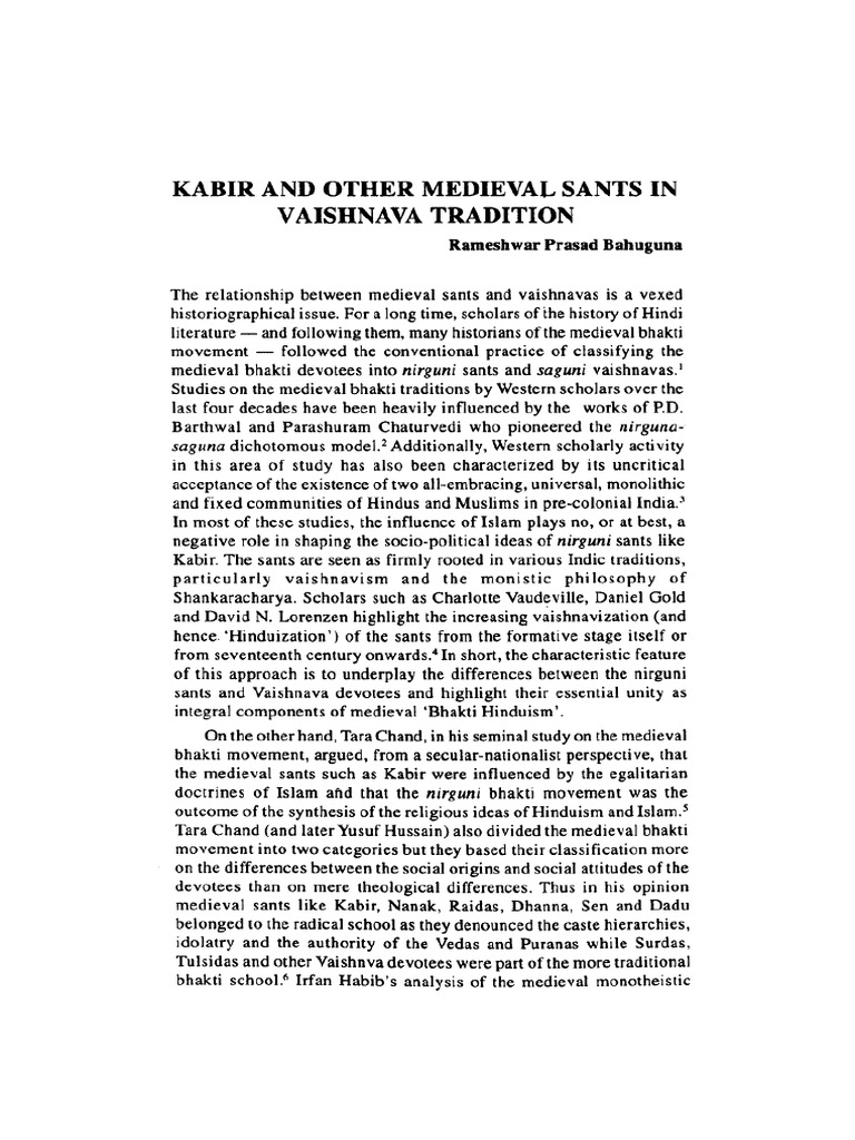 Kabir and Other Medieval Saints in Vaishnava Tradition | PDF