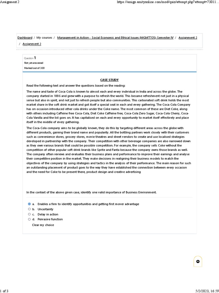 MNGT in Action Assign2 | PDF | The Coca Cola Company | Coca Cola