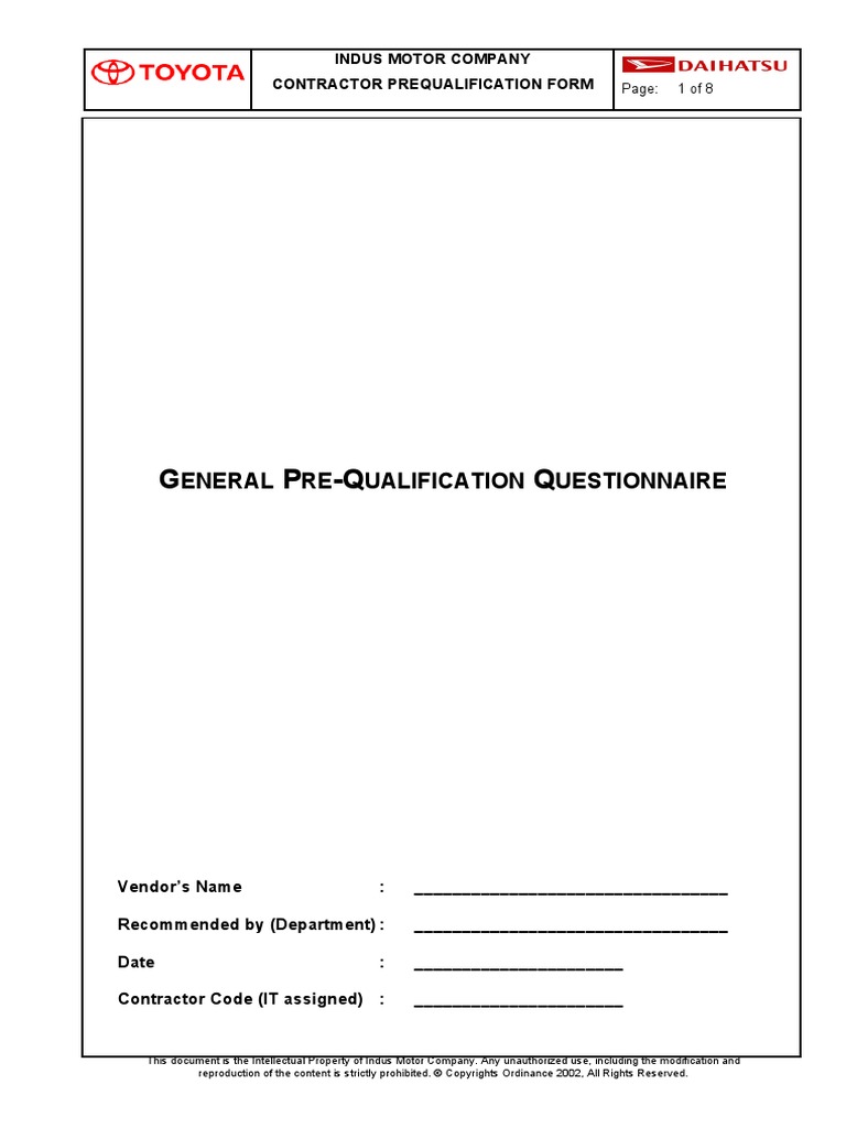 Prequalification Form Contractor Specific | PDF | Business