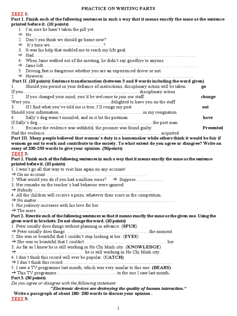 Practice On Writing Parts-Handout | PDF | Ellipsis