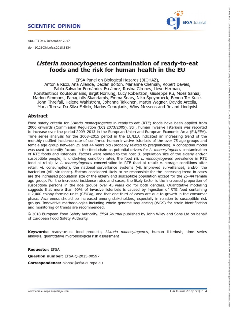 EFSA Journal - 2018 - Listeria Monocytogenes Contamination of Ready To ...
