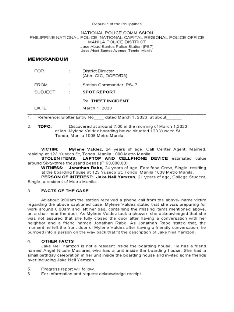 Spot Report | PDF | Manila | Crimes