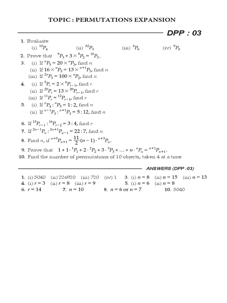 DPP - 03 Permutations Expansion | PDF