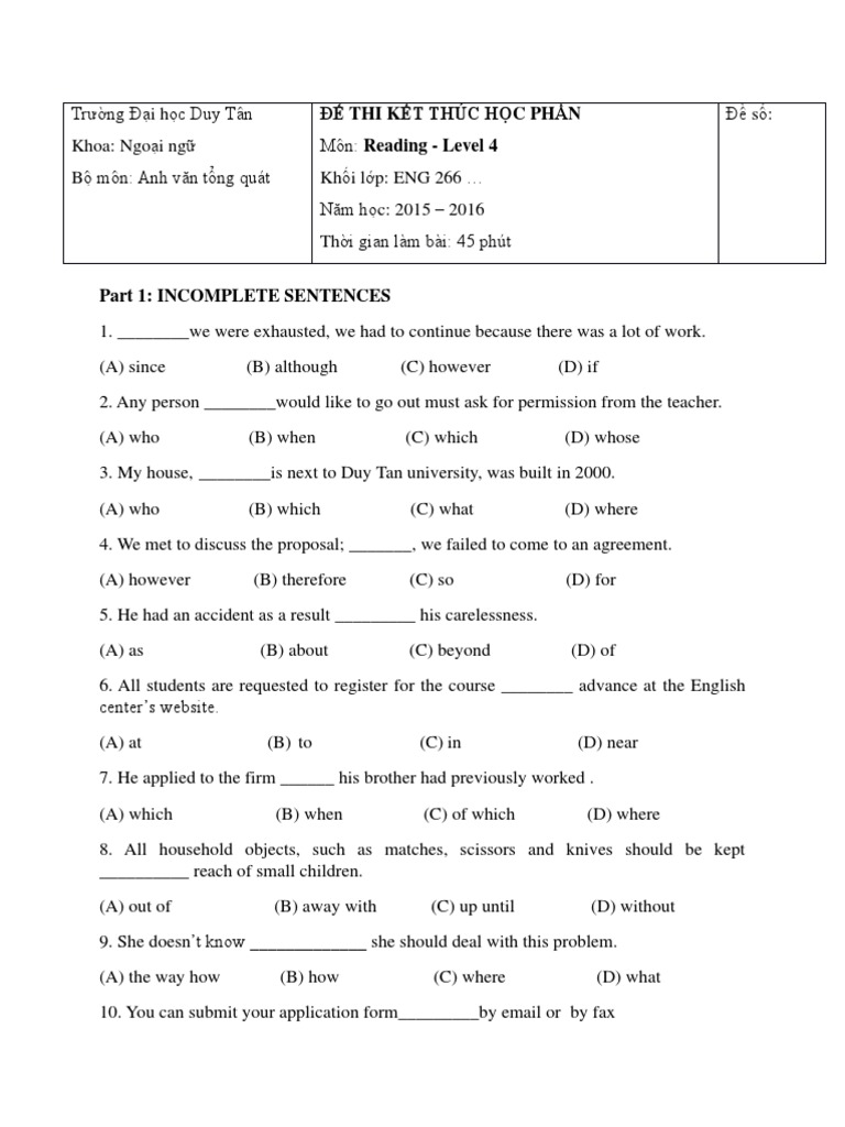 (123doc) - De-Thi-Ket-Thuc-Hoc-Phan-Tieng-Anh | PDF | Food And Drug ...