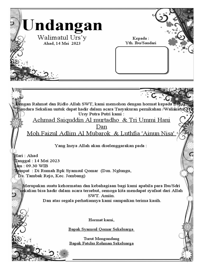 Undangan Walimatul Ursy Yang Bisa Di Edit Format Word Doc6 - by Massiswo (Dot) Com | PDF