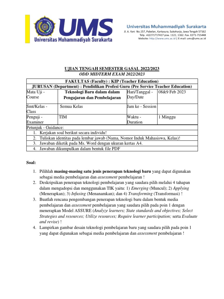 Soal UTS - Teknologi Baru Dalam Dalam Pengajaran Dan Pembelajaran PDF | PDF | Karier ...