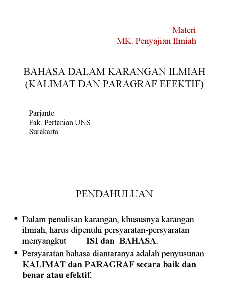 Penyusunan Kalimat Dan Paragraf Efektif Dalam Penulisan Ilmiah | PDF