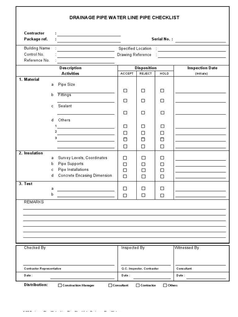4.23 Drainage Pipe Water Check List | PDF