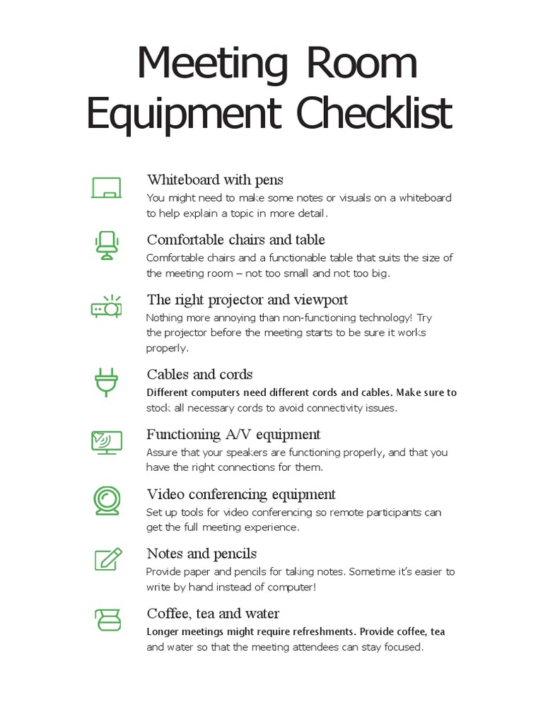Meeting Room Equipment Checklist Poster 1 A3 | PDF