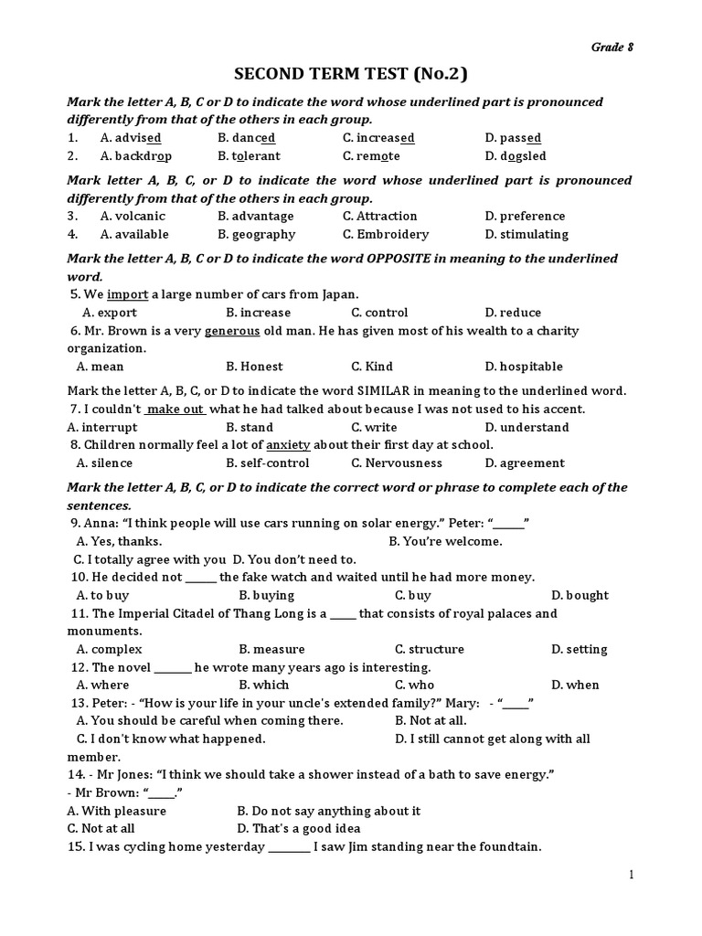 g8 - Second Term Test No2 | PDF | Teachers | Learning