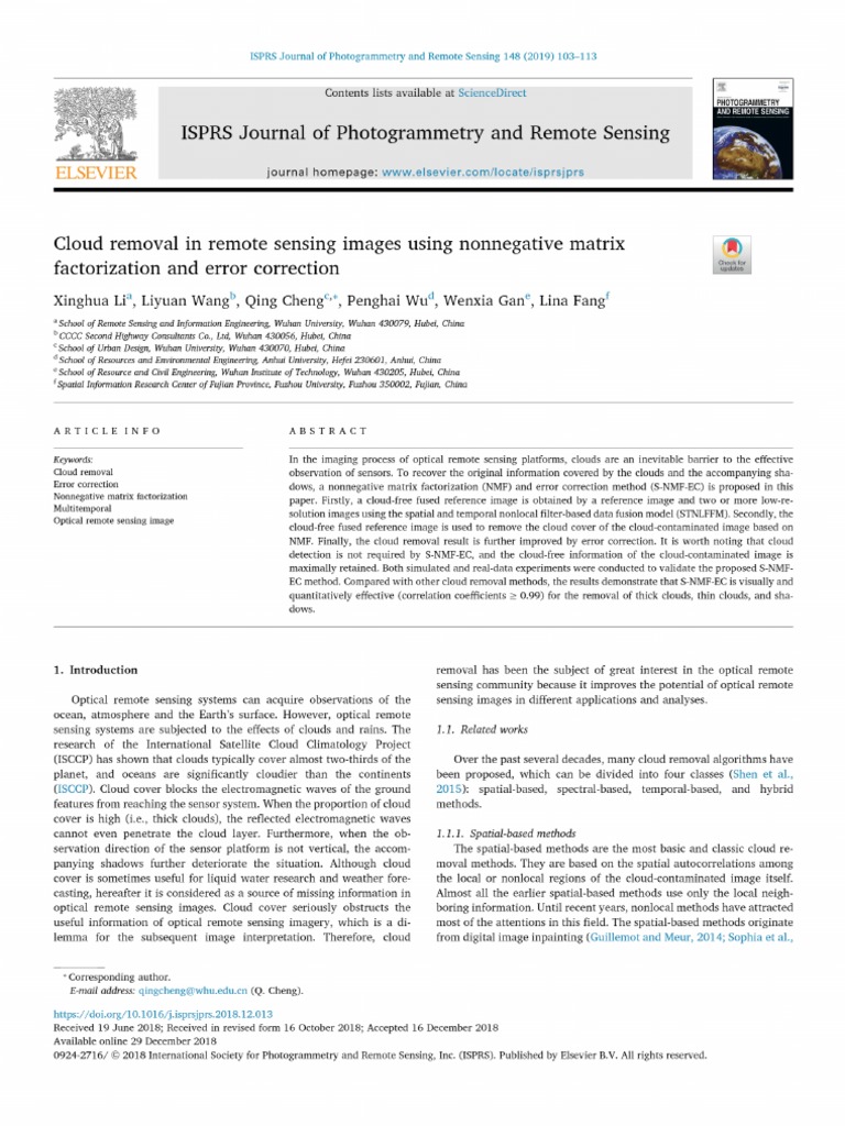 Cloud Removal in Remote Sensing Images Using Nonnegative Matrix ...