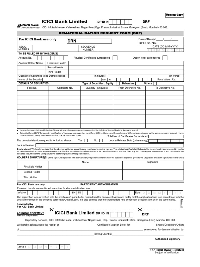 Icici Bank Limited DP Id in DRF The Learning PDF | PDF | Securities ...