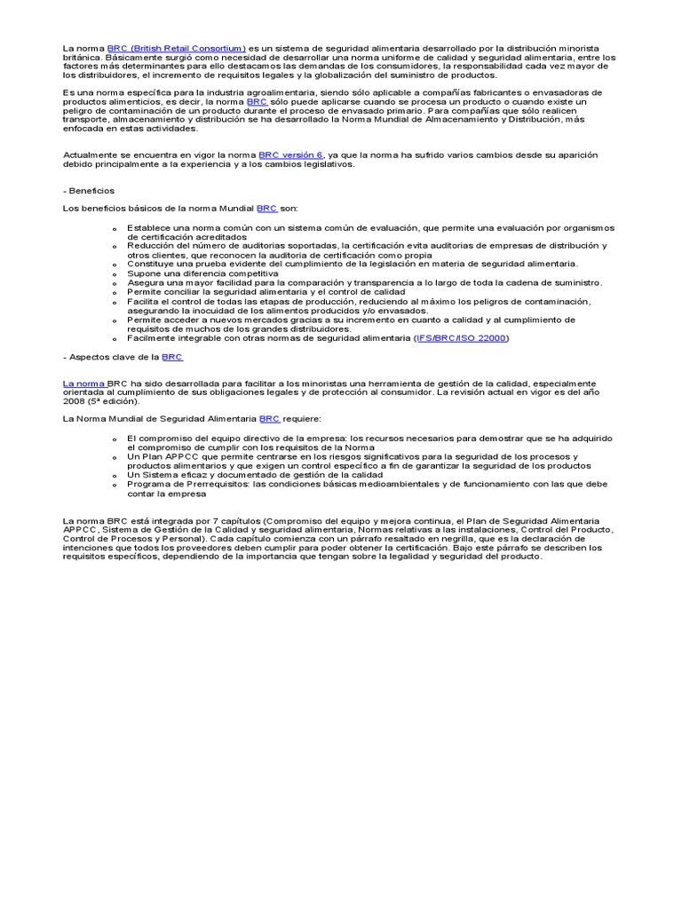 La Norma BRC | PDF | Seguridad alimenticia | Análisis de Riesgo y ...