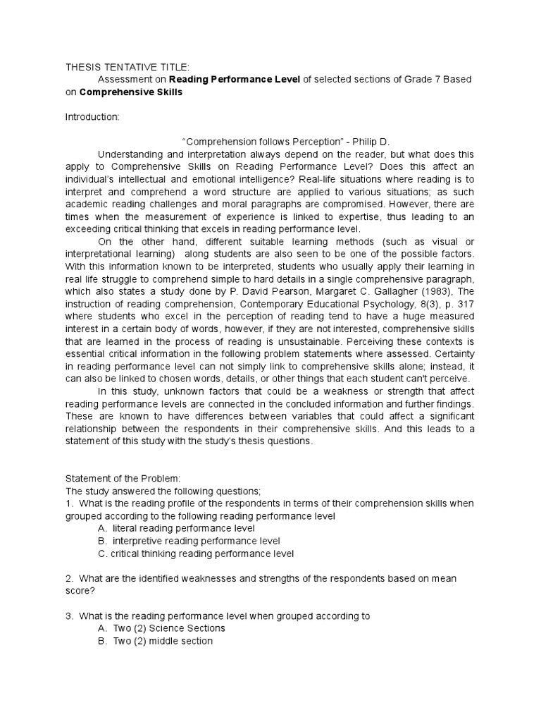 THESIS Sample Title | PDF | Reading Comprehension | Critical Thinking