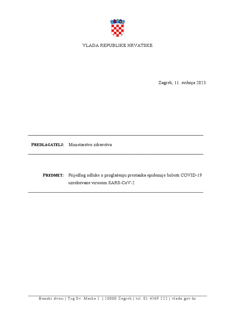 Odluka o Proglašenju Kraja Epidemije | PDF