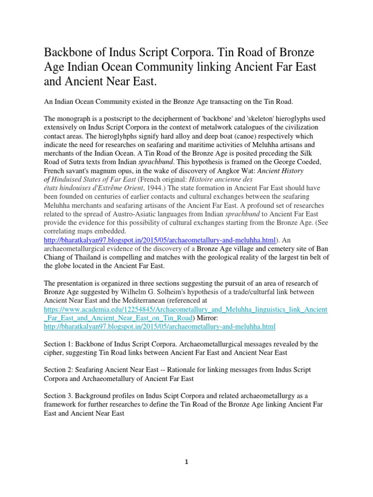 Backbone of Indus Script Corpora Tin Roa PDF | PDF | Bronze Age