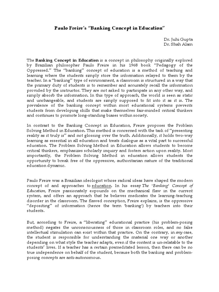 The Banking Concept in Education by Paulo Friere | PDF | Reality ...