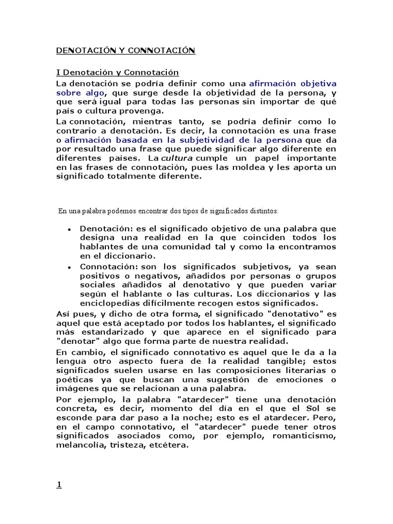 Denotación y Connotación | PDF | Connotación | Ciencia cognitiva