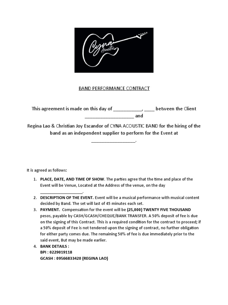 Band Performance Contract Agreement | PDF