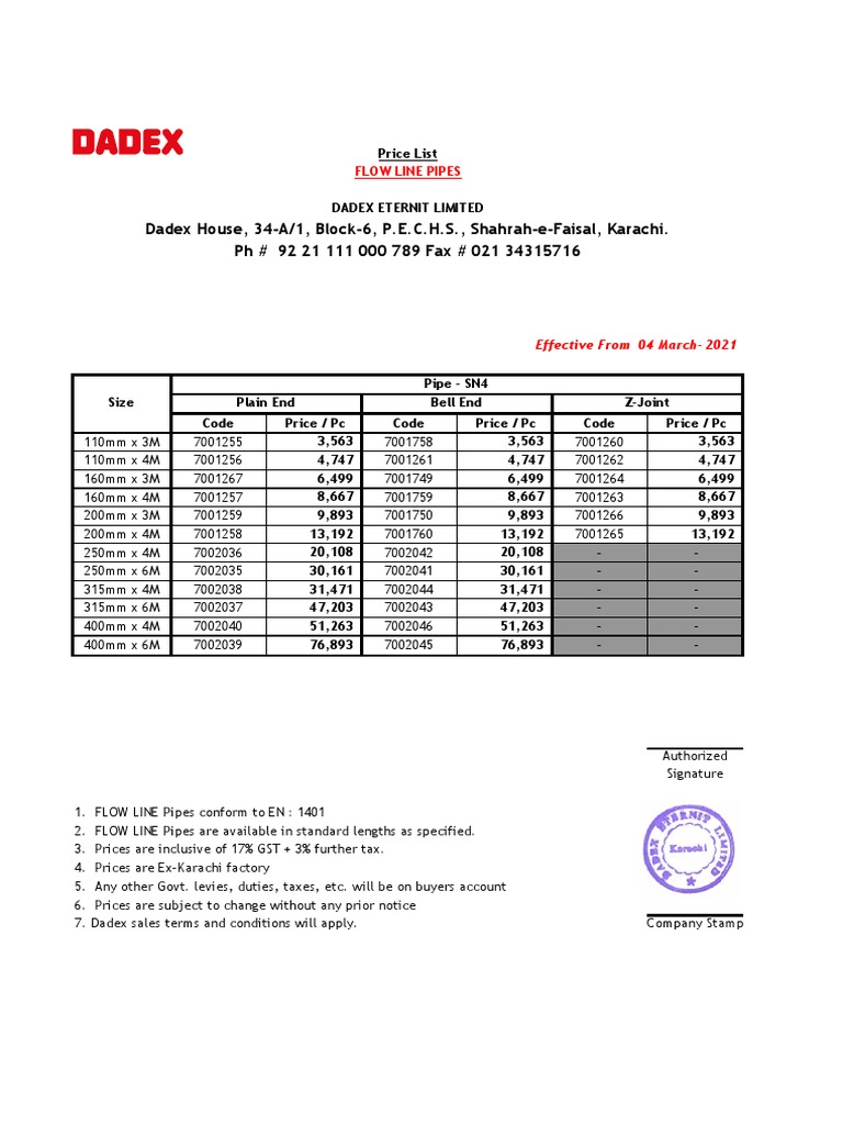 Dadex Pipe Price List 2021 | PDF | Public Law | Taxes