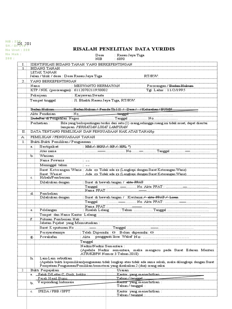 Blangko Risalah Data Yuridis | PDF
