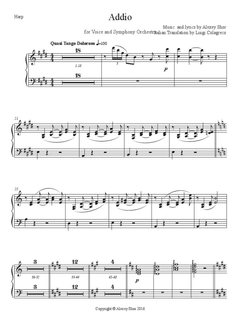 Addio-Soprano and Symphony in Italian - Harp | PDF