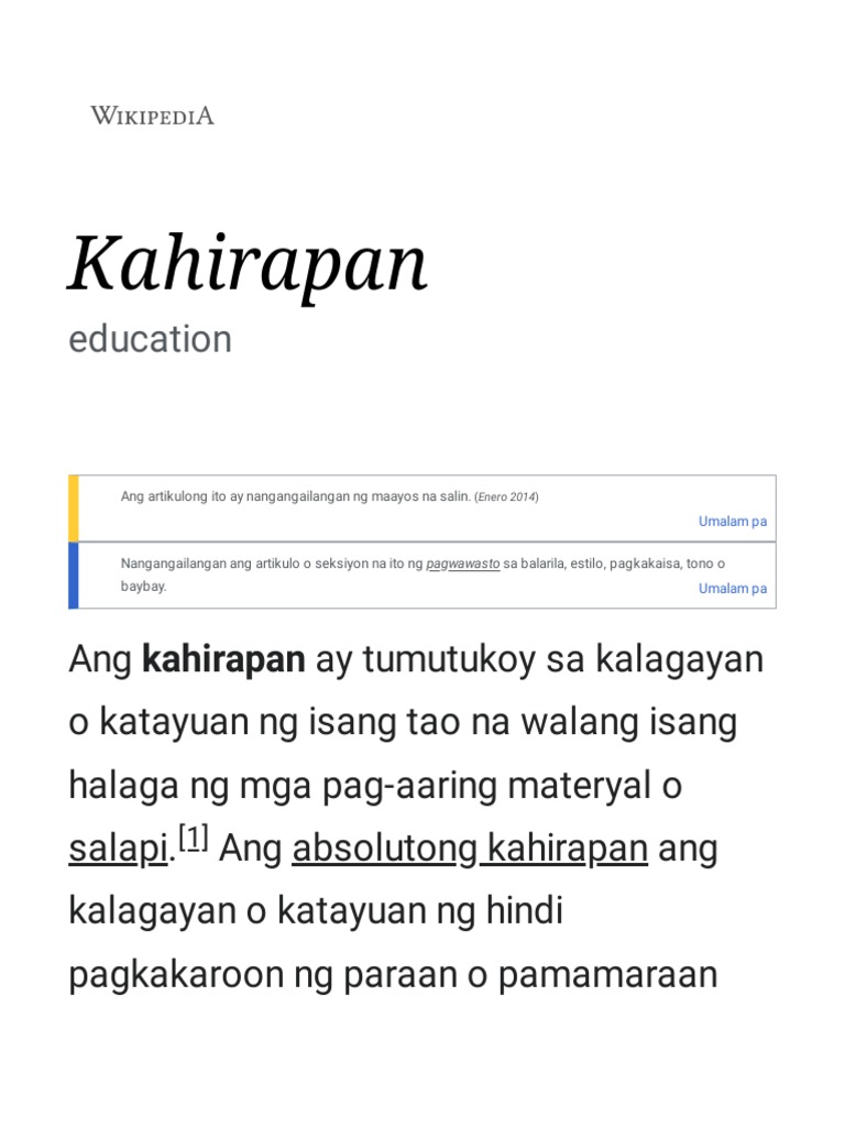 Kahirapan - Wikipedia, Ang Malayang Ensiklopedya | PDF