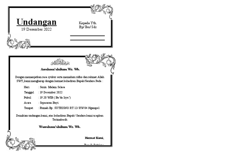 Undangan Sepasaran Bayi | PDF