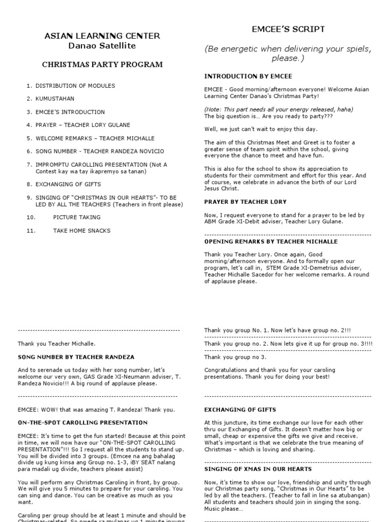 Christmas Party Program Script | PDF | Christmas