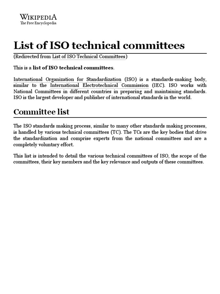 List of ISO Technical Committees | PDF | International Organization For Standardization | Metals