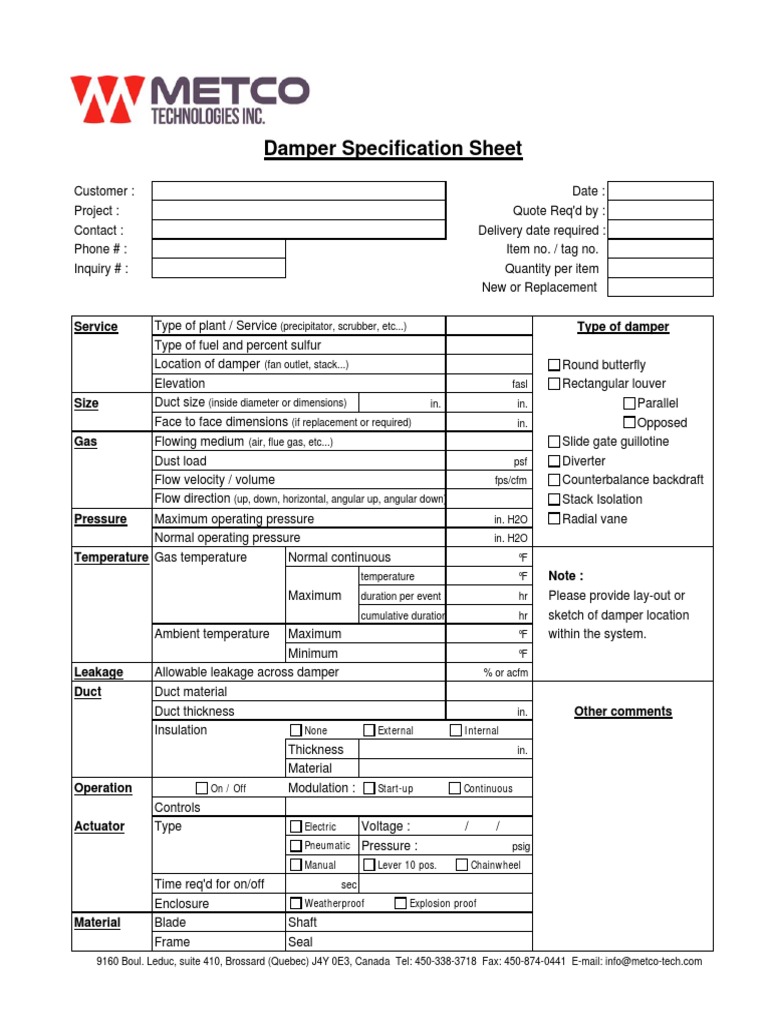 Damper Specification Sheet: Providing Key Details to Ensure Proper ...