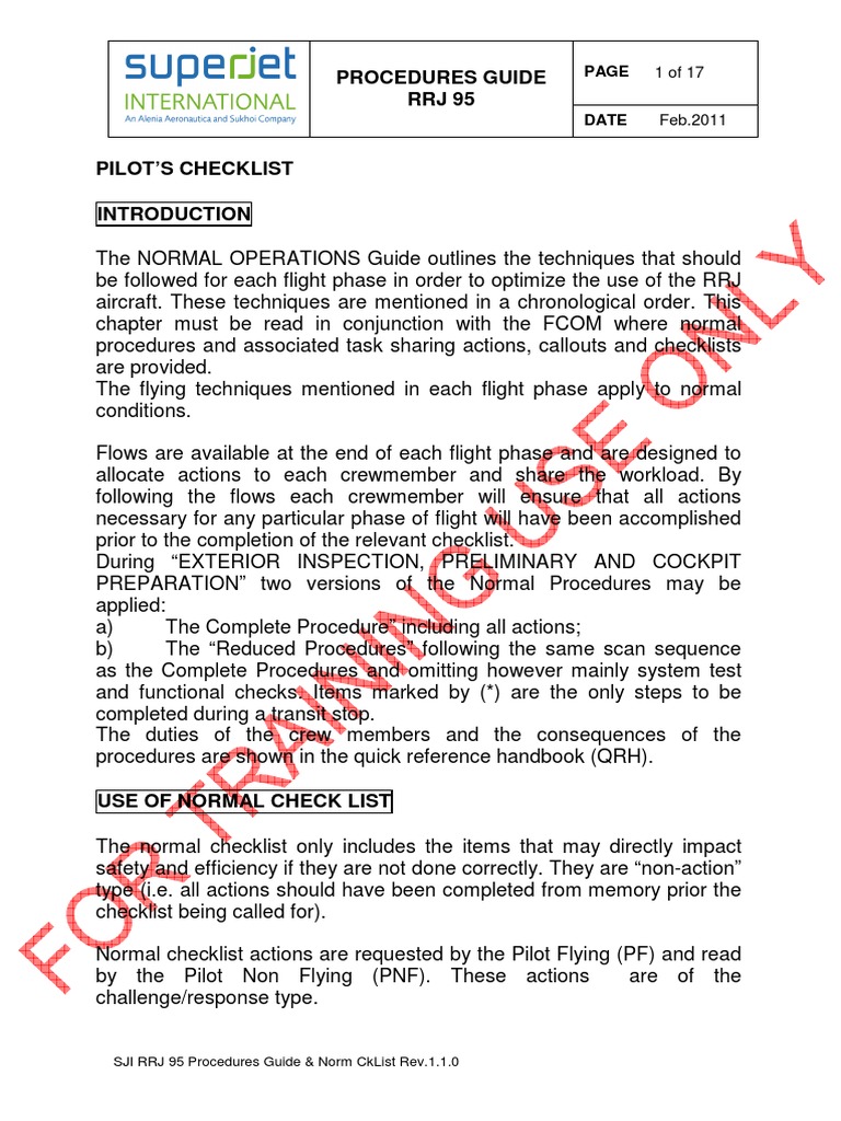 SJI RRJ 95 Procedures Guide & Norm CkList Rev.1.1.0 | PDF | Cockpit ...